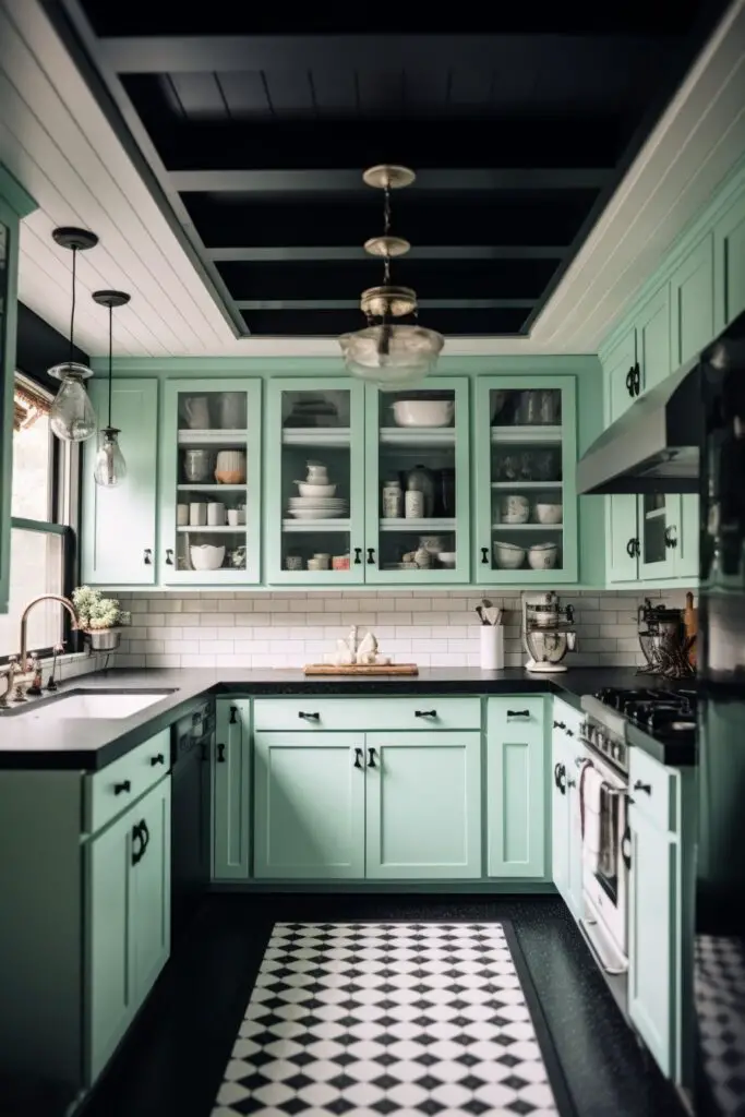 Black and Seafoam Green Kitchens