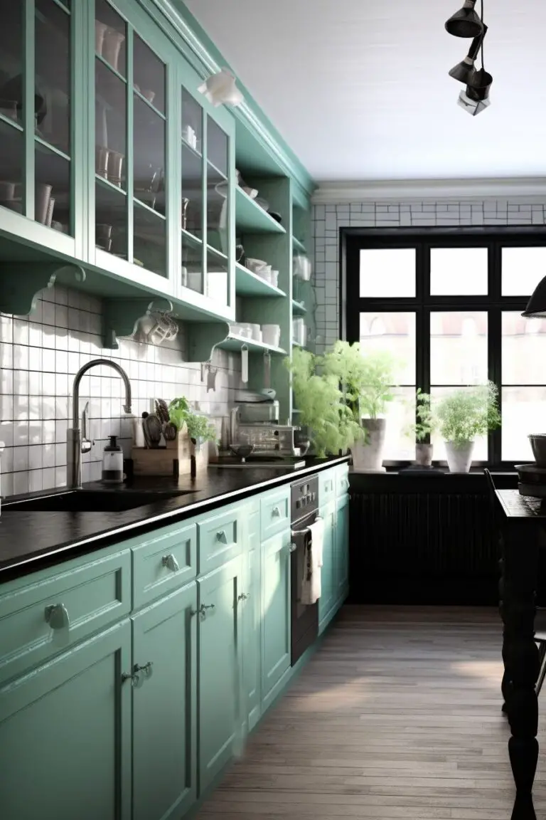Black and Seafoam Green Kitchens